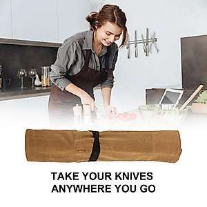 Knife Roll,Waxed Canvas Knife Bag,Heavy Duty Knife Case,Chef Knife Bag Roll with 8 Slots for Knives and Kitchen Tools,Knife Roll Bag For Chefs Culinary Traveling,Knives Pouch Holder Wrap (Khaki)