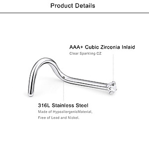 Lcolyoli Nose Rings Screw 18 Gauge Surgical Steel Nose Studs Crystal Hypoallergenic Body Piercing Jewelry 1.5MM Diamond CZ 14 Pieces Silver-tone