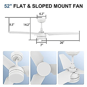 52" Outdoor White Ceiling Fan with Light, 10 Speeds Low Profile Bedroom Ceiling Fan with Quite Motor, Smart Modern LED Ceiling Fan Worked with Google Home, Alexa, Siri Shortcuts, APP and Remote