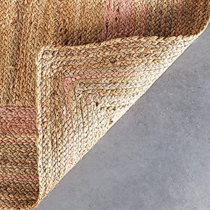 Well Woven Larkspur Border Pattern Contemporary Blush & Natural Color Hand-Braided Basket Weave Jute 5' X 7'6" Area Rug