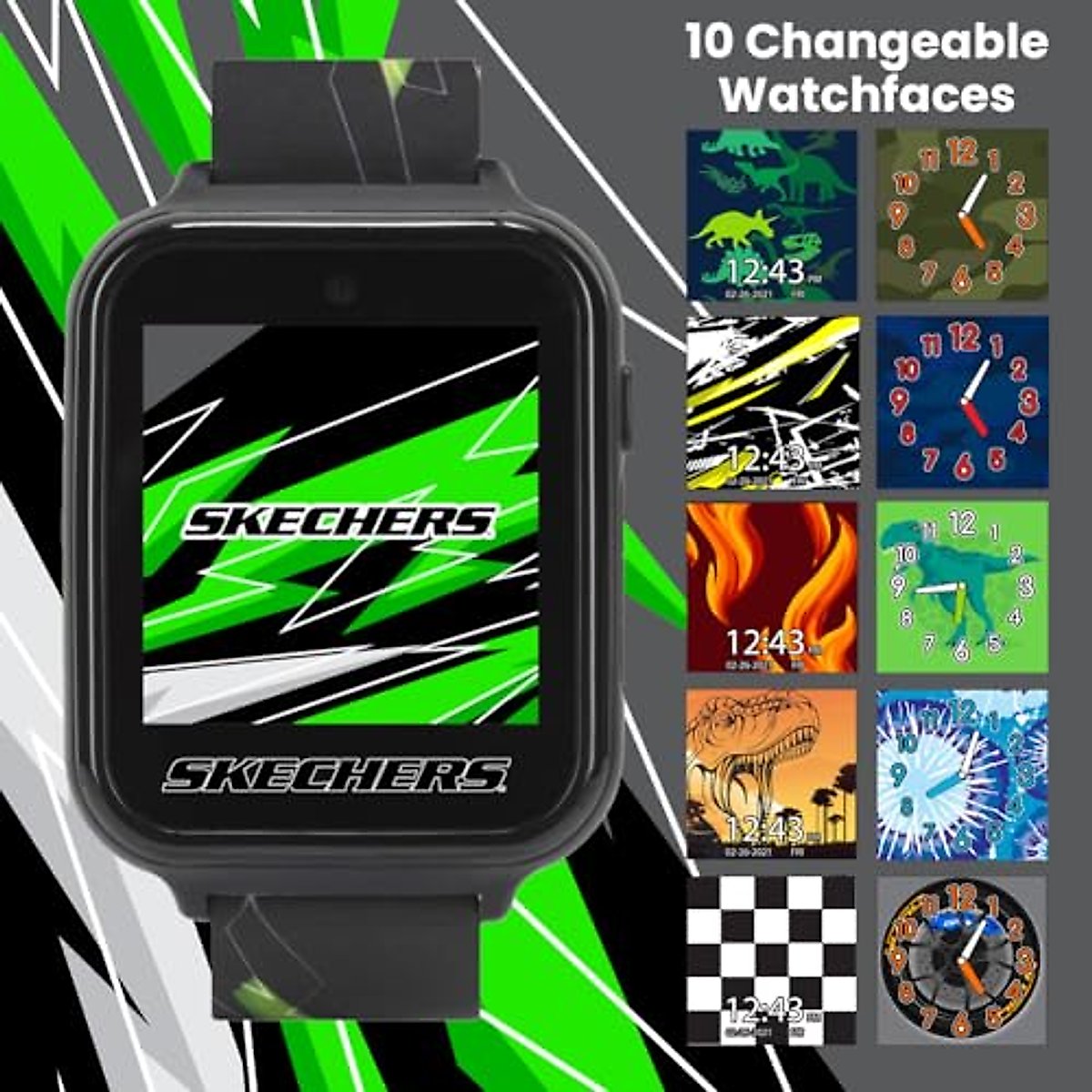 Skechers Kids Smart Watch with Games, Camera, and Fitness Tracker – Touchscreen, Alarm, Timer, and Voice Recorder Features, Stylish Abstract Pattern Strap – Fun and Functional Digital Watch for Boys