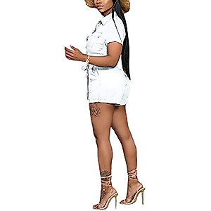 LaiyiVic Jeans Romper for Women Denim Slim Casual Summer 1 Piece Oversized