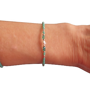 Handmade 925 Sterling Silver, Pearl and Glass Beads Bracelet for women, Length 6.5-7.5 inches, Adjustable Dainty Turquoise Color Beaded Bracelet, Beach Summer Jewelry, By MiYa Jewelry Creations