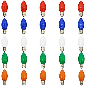 Abeja 25 Pack Multicolor C9 LED Christmas Light Bulbs, C9 LED Replacement Bulbs Fits E17Intermediate Base, 0.6 Watts LED Bulb for Christmas Lights Outdoor Indoor Party Backyard Christmas Decor