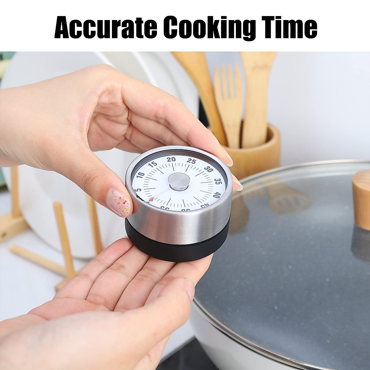 QUEEN KING Kitchen Timer Magnetic,Visual Timer for Kids,60-Minute Visual Countdown Timer with Loud Alarm,Magnetic Back & Stainless Steel Face,Kitchen Timer Manual for Study,Cooking,Baking