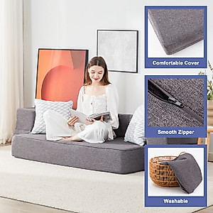 Lazyzizi Floor Sofa Bed, Fold Out Couch Bed with 2 Pillows & Washable Cover Convertible Sleeper Folding Sofa Bed Mattress for Living Room, Guest Bed, Playroom 10inches Twin