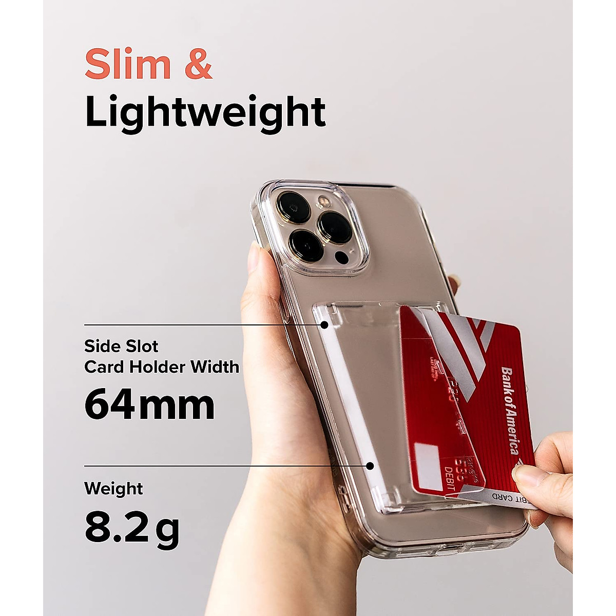 Ringke Side Slot Card Holder for Phone Case, Business Card Holder for Women, Men, ID Credit Card Holder Stick on, Phone Wallet Compatible with iPhone, Galaxy, and Pixel - Clear Mist (2 Pack)