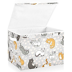 Kigai Cats & Hearts Storage Baskets for Shelves Foldable Closet Basket Storage Bins with Lid for Clothes Home Office Toys Organizers