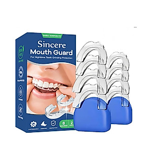 Sincere Moldable Mouth Guard for Teeth grinding & clenching at Night, Dental Night Guard, Bite Guard for Teeth Clenching Nighttime, Teeth protection for Sleep, 2 Sizes, Pack of 8 with 2 Travel Cases