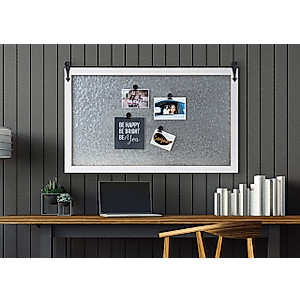 Kate and Laurel Cates Rustic Magnetic Metal Wall Organizer, 24 x 40, White, Farmhouse Wall Decor with Function