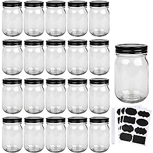 Mason Jars,Glass Jars With Lids 12 oz,Canning Jars For Pickles And Kitchen Storage,Wide Mouth Spice Jars With Black Lids For Honey,Caviar,Herb,Jelly,Jams,Set of 20…