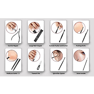 Cater Manicure Nail Clippers Pedicure Set - Stainless Steel Manicure, Professional Grooming Kit, Nail Care Tools with Luxurious Travel Case (18pcs-Black)