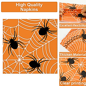 100 Pcs Halloween Spider Web Party Plates and Napkins Party Supplies Spiderweb Party Tableware Set Black and White Halloween Party Decorations Favors for Halloween Theme Party Serves 25