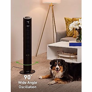 HOLMES 42" SmartConnect WI-FI Digital Tower Fan, ClearRead Display, Alexa Voice Control, 90° Oscillation, 5 Speeds, 4 Modes, 8-Hour Timer, Home, Bedroom or Office, Remote Control, Matte Black