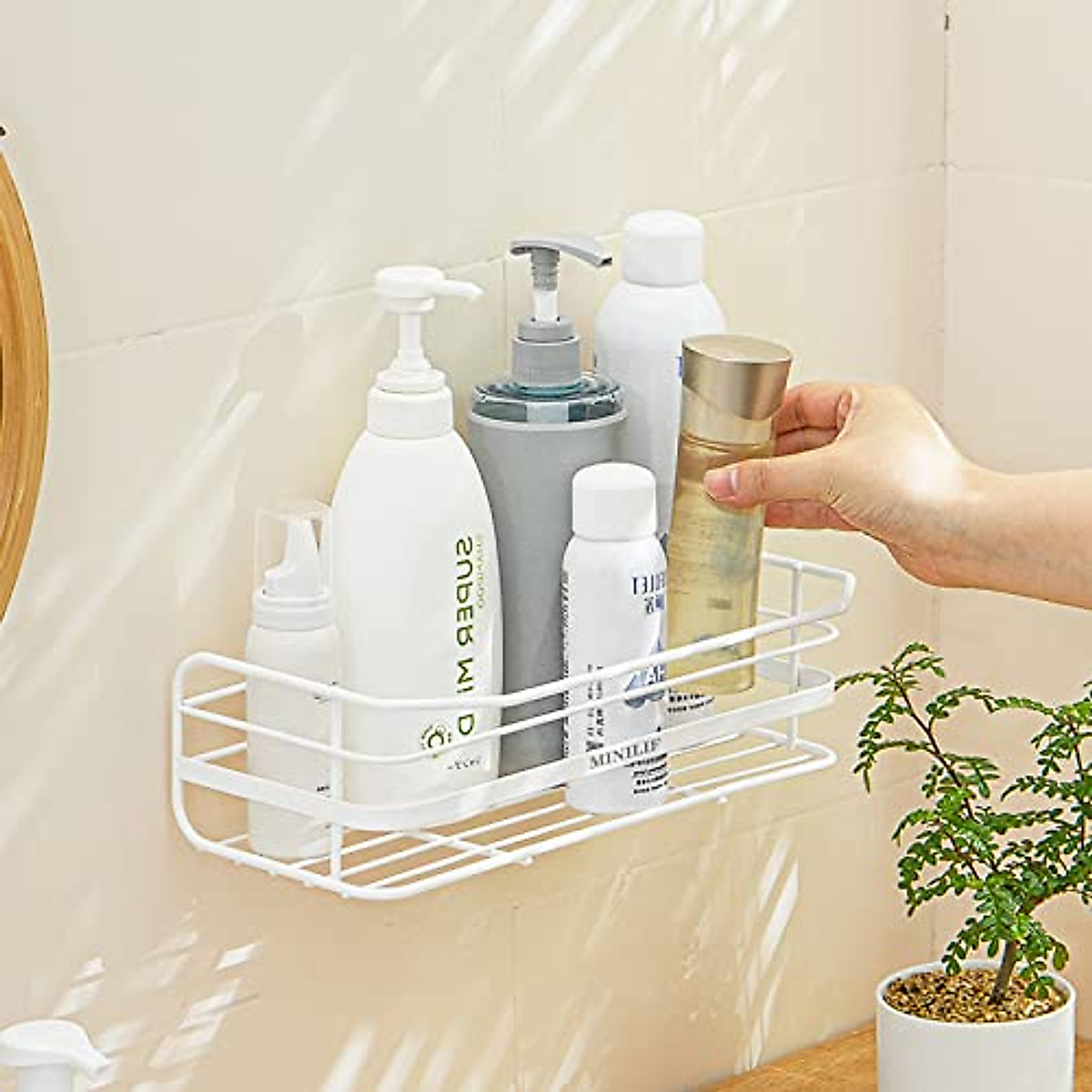 MINILIF Shower Caddy Basket Shelf,Caddy Organizer,Wall Mounted Bathroom Organizer,Antirust baking paint, No Drilling,Storage Rack for Bathroom Shower Kitchen (White)