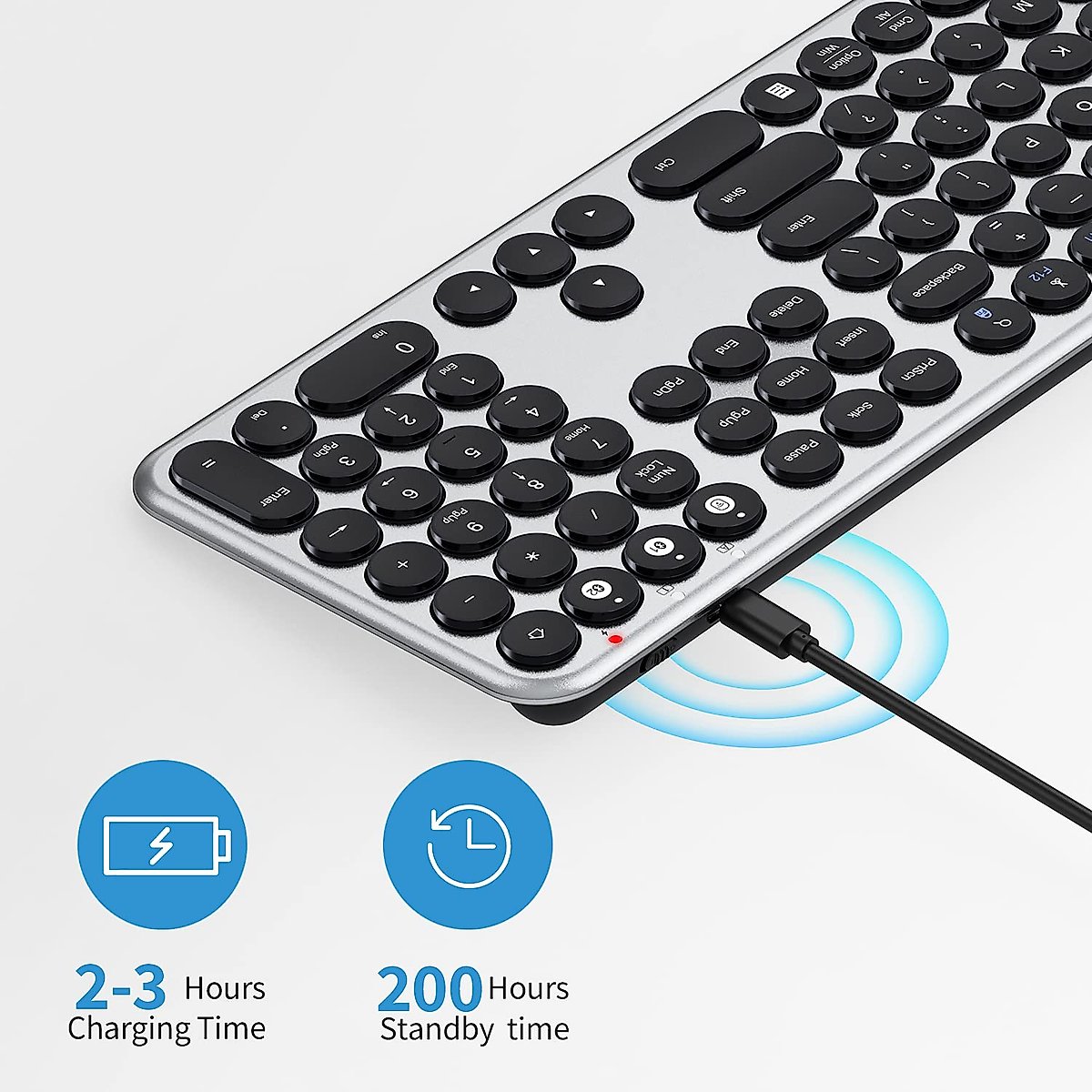 ZYTUA Multi-Device Bluetooth Keyboard, Dual Mode (Bluetooth & 2.4GHz) Full Size Rechargeable Wireless Keyboard with Round Keys, Support 3 Devices for Windows/iOS/Mac OS/Android