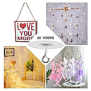 No Hole Adhesive Ceiling Hooks for Hanging Light Plants,Sticky Eye Hooks for Hanging Boby Mobile Curtain,Set of 10 (Round)