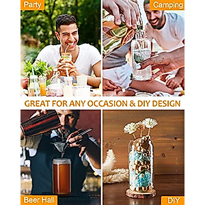 YSJILIDE Glass Cups with Bamboo Lids and Glass Straws 4 Set, 16oz Can Shaped Drinking Glass Cups, Iced Coffee Cup, beer glasses Ideal for cocktails, whisky, juice, DIY, Gifts - 2 Cleaning Brushes