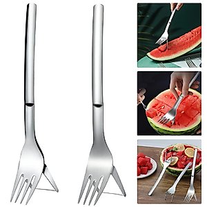 2 Pack Watermelon Fork Slicer, 2-in-1 Watermelon Slicer, Summer Watermelon Cutter, Stainless Steel Fruit Forks Slicer Knife for for Camping Kitchen