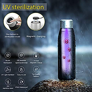 LAVONE Water Bottles, Self-Cleaning and Insulated Stainless Steel Water Bottle with UV Water Purifier, with Handle, 18 oz