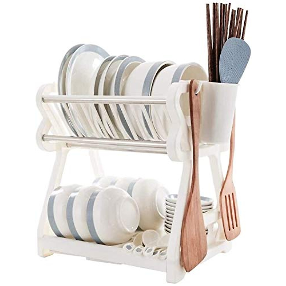 Dish Rack 2-Layer Dish Rack, Drain Plate Rack with Drip Tray, Kitchen Dish Drying Rack, Cutlery Rack Storage Rack
