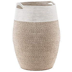 Cotton Rope Laundry Hamper by YOUDENOVA, 105L - Woven Collapsible Laundry Basket - Clothes Storage Basket for Blankets, Laundry Room Organizing, Bedroom Storage, Clothes Hamper – Brown & White