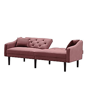 Eafurn Convertible Futon Sofa Bed, 72.8" Modern Velvet Sleeper Couch Small Loveseat with Two Pillows, 3 Adjustable Positions and 6 Solid Rubber Wood Legs Furniture for Living Room and Bedroom