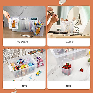 loobuu Plastic Storage Bins with Lids - 1 Pack Art Craft Supply Organizer Box with Brush Pot for Kids, 17 QT Stackable Clear Pen Container for Toy/Sewing/Comestic/Tool/Playdoh(15.93" x11.72"x7.19")