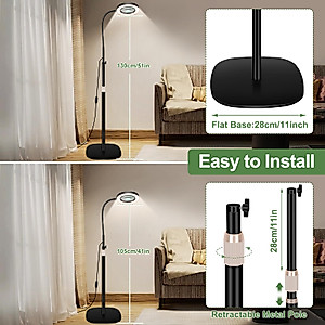 GEYOTAR 10X&5X Magnifying Glass with Light, 3-in-1 Magnifying Floor Lamp, Flexible Goose Neck, 3 Color Modes 10 Levels Dimmable LED Lighted Magnifier Lamp for Home Office Close Wrok Reading Hands Free