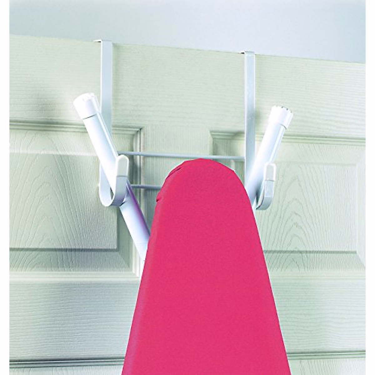 Spectrum Over the Door Ironing Board Holder (White) - No-Installation Storage Organizer for Laundry Room, Kitchen, Home, Wardrobe, Closet, & Bedroom / Rubberized Hook Ends for No Damage