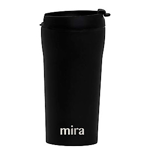 MIRA 16 oz Stainless Steel Insulated Travel Mug with lid - Spill Proof Vacuum Insulated Car Tumbler Cup for Coffee & Tea - Thermos Keeps Drinks Steaming Hot or Ice Cold - Black
