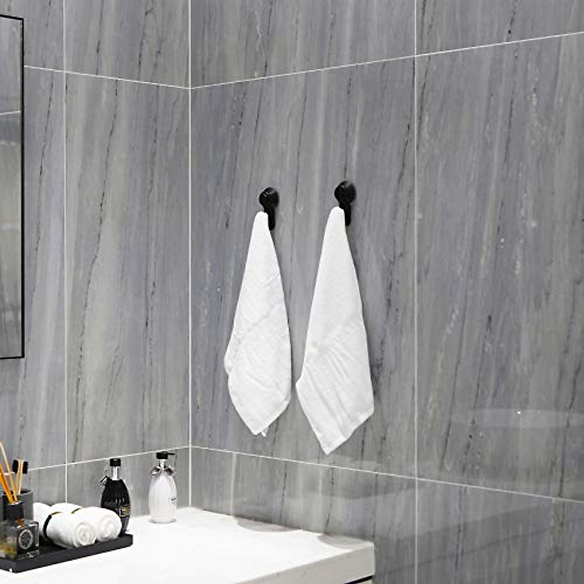 Bestomo Suction Cup Hooks, Heavy Duty Suction Cup Hooks Waterproof and Oilproof, Bathroom Kitchen Wall Hooks Hanger for Towel Loofah, Reusable Shower Suction Hooks - 2 Packs（Black） (Black, Small)