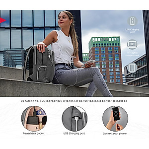Swissdigital Design Laptop Backpack For Women，College Bookbags With USB Charging Port，Large Capacity Computer Backpacks For Work Business Grey(Katy Rose SD1006F-02)
