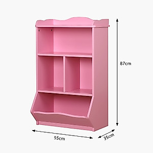 AFBKSS&BB Children Book Shelf, Kids Wood Shelf, Children Multi-Functional Bookcase, Wood Storage Cabinet and Toy Storage Bin (Pink)