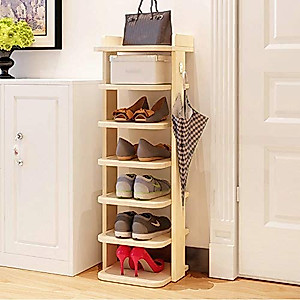 POPOILL Vertical Wooden Shoe Rack Behind Door Shoes Storage Shelf Space Saving Shoe Organizer Rack Home Hallway Furniture Shoe Cabinet (Color : Black)