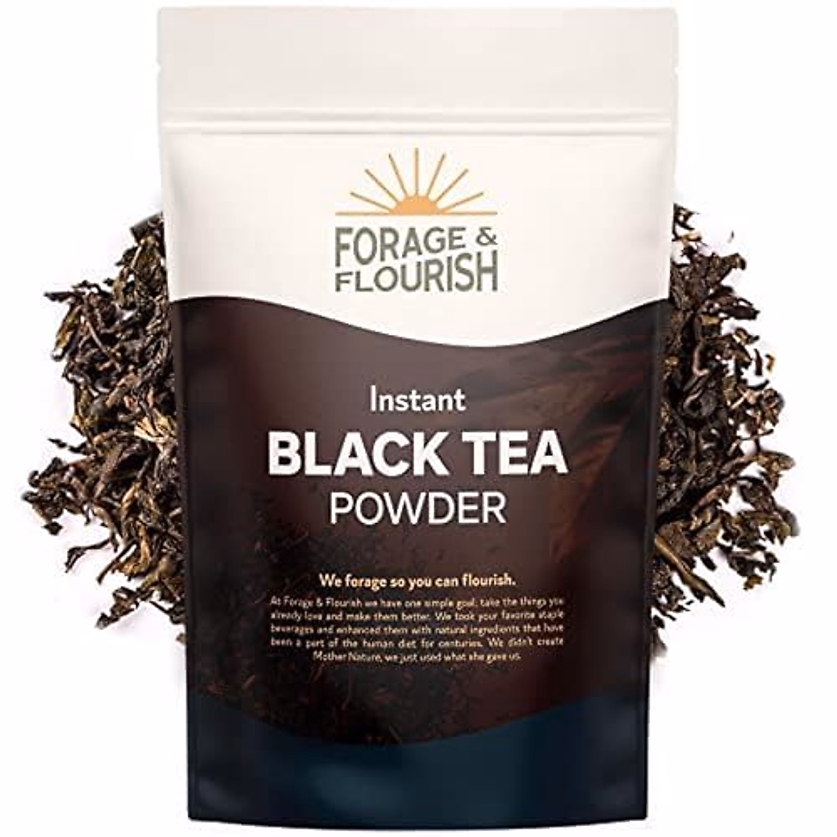 Forage & Flourish - Instant Black Tea Powder - Just One Ingredient - Unsweetened Drink Powder - Great Hot or Cold - Add to Smoothies or Baked Goods - 1 lb