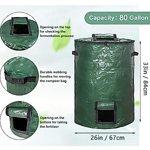 Compost Bin Bags,Big Compost Bag,Garden Compost Bin Bags,80 Gallon(300L) Compost Bin for Garden Yard Garbage cans (Green 1pc)