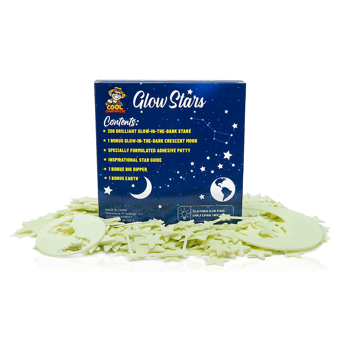 300 Count Glow Stars; Glow in The Dark Stars for Ceiling, Ceiling Stars, Glowing Stars for Ceiling Include Bonus Moon, Earth & Big Dipper Constellation (300 Stars)