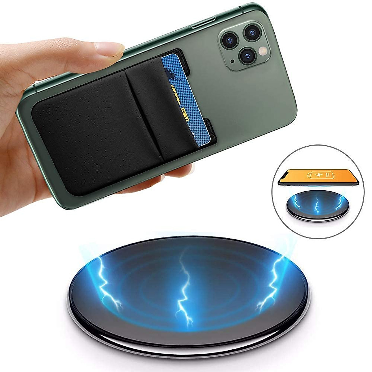 SHANSHUI Card Holder for Back of Phone, Double Cloth Slim Stretchy Phone Pocket Pouch Stick on ID Credit Card Wallet Compatible for iPhone 11 Pro Samsung Galaxy S10 and More