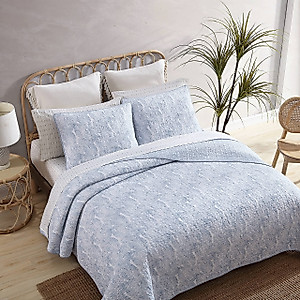 Tommy Bahama - King Quilt Set, Reversible Cotton Bedding with Matching Sham, Coastal Bedding Set with Textured Reverse (Distressed Water Leaves Blue, King)