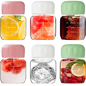 Danmu 6 Pack Glass Water Bottles, Clear Water Bottles Leakproof 10oz, Small Water Bottles 300ml,Glass Juice Bottles for Juicing, Juice Bottles,Glass Juice Bottles with Lids,Assorted Color