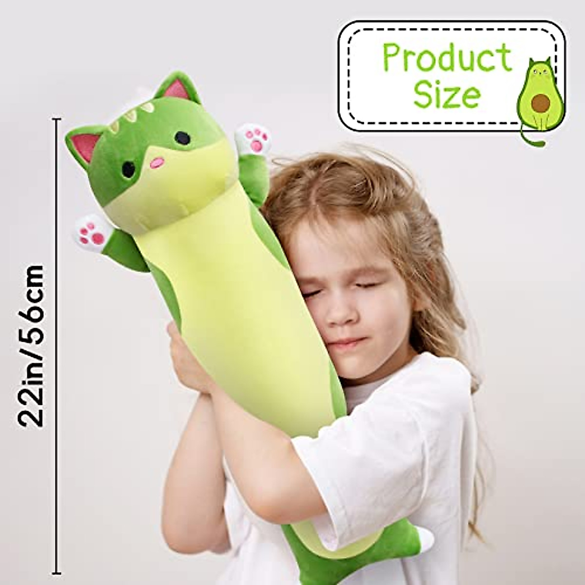 JEROKUMI Long Cat Plush Boby Pillow, 24inch Cute Long Cat Avocado Plush Pillow Long Avocado Cat Plush Toy, Cat Boby Hugging Pillow Gifts for Kids, Boys and Girls