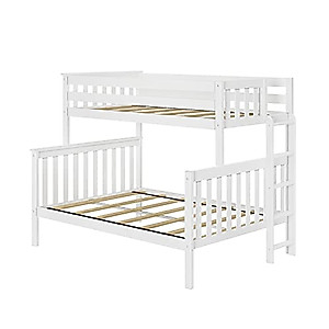 Max & Lily Bunk Bed, Twin-Over-Full Bed Frame for Kids with Ladder on End, White