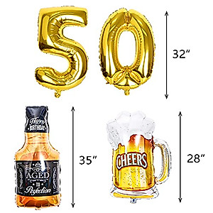 50 Year Anniversary Decorations - Cheers & Beers To 50 Years Banner Fifty Sign Latex Balloon 32 inch "50" Gold Balloon 35 inch Cheers Beers Cups Foil Balloons for 50th Birthday Wedding Party Supplies