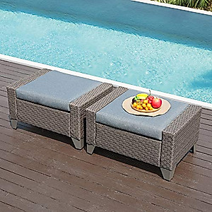 SUNSITT Patio Furniture Ottoman Outdoor Wicker Footstool with Waterproof Furniture Cover