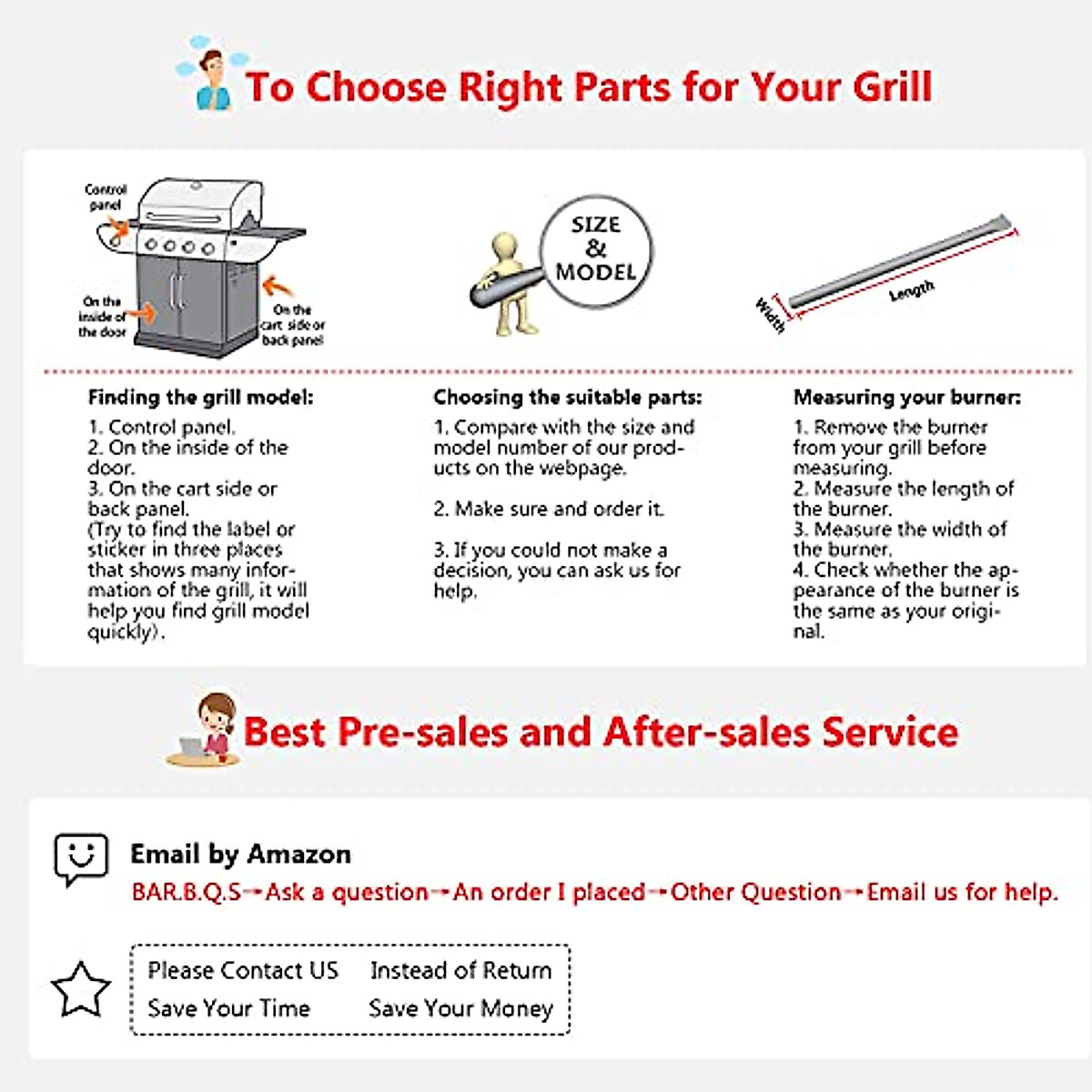 Hisencn Grill Burner Tube Replacement for Brinkmann 810-2511-S, 810-2512-S, 810-3660-S, 810-4220-S,  810-4535-S and more Gas Grill Models, 15 5/16 inch Stainless Steel Burner Pipe
