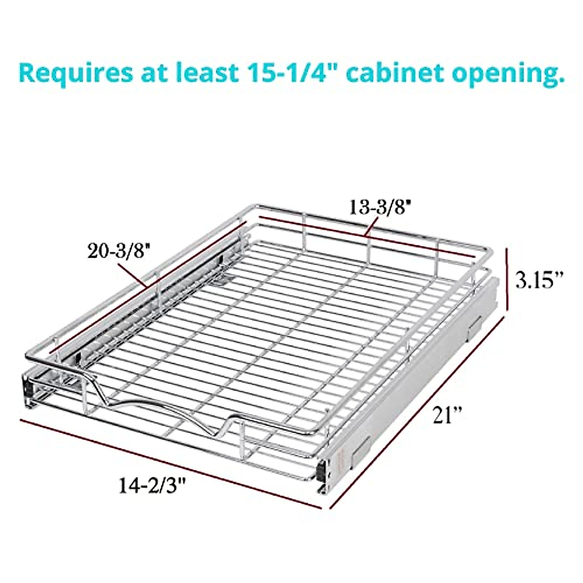 Hold N’ Storage Pull Out Cabinet Drawer Organizer, Heavy Duty-with 5 Year Limited Warranty- Slide Out Shelves, -14”W x 21”D - Requires At Least a 15-1/4” Cabinet Opening, Steel Metal, Chrome Finish