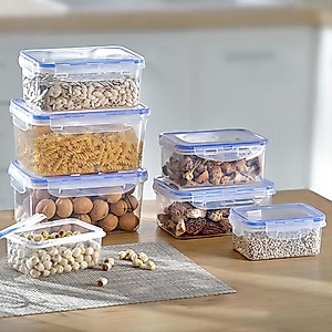 BIIFUN 8-Piece Food Storage Containers with Lids，Rectangle Meal Prep Container, Non-Toxic, BPA-Free with 4 Locking Tabs, Heatable and Refrigerated .Microwave, Dishwasher, and Freezer Safe.