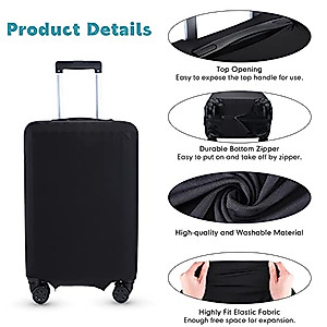 Kajaia 3 Pcs Luggage Cover Suitcase Protector Travel Suitcase Cover Anti Scratch Luggage Protector Washable Fits 18-28 Inch Luggage (Black)