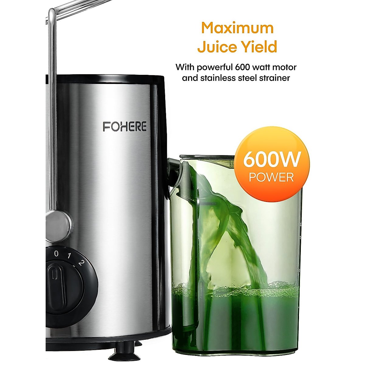 Juicer Machines, 600W Centrifugal Juicer with Wide Mouth 3” Feed Chute for Whole Vegetable and Fruit with 3-Speed Setting, Easy to Clean, BPA Free, High Yield Juice, Juice Recipe Included